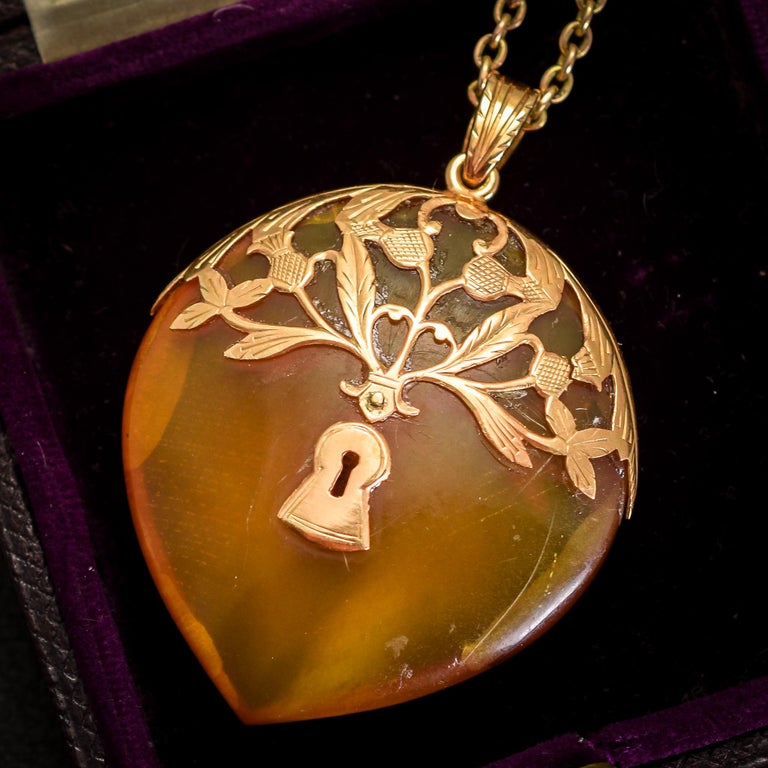 Antique Victorian Tortoise Shell "Key To My Heart" Pendant Necklace at ...