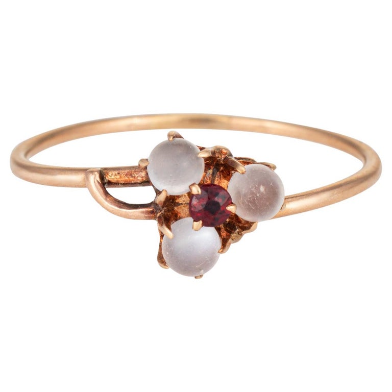 Antique Victorian Trefoil Ring Moonstone Garnet 14k Rose Gold Fine ...