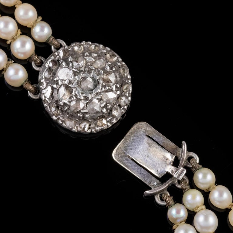 Antique Victorian Triple Pearl Necklace Georgian Diamond Clasp, circa ...