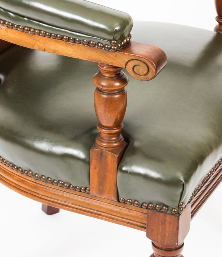 Antique Victorian Tub Desk Armchair Green Leather Upholstered, 19th ...