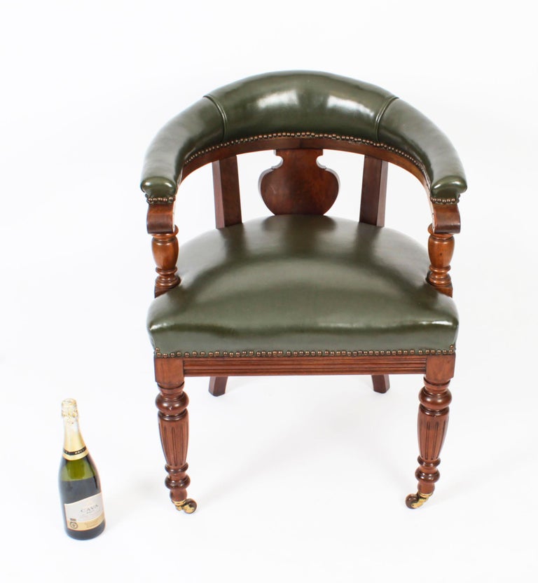 Antique Victorian Tub Desk Armchair Green Leather Upholstered, 19th ...