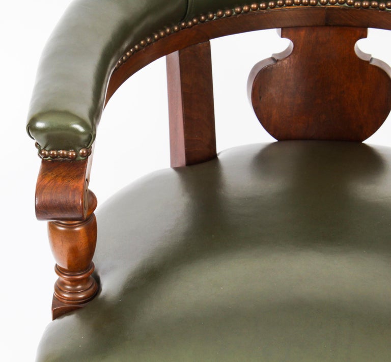 Antique Victorian Tub Desk Armchair Green Leather Upholstered, 19th ...