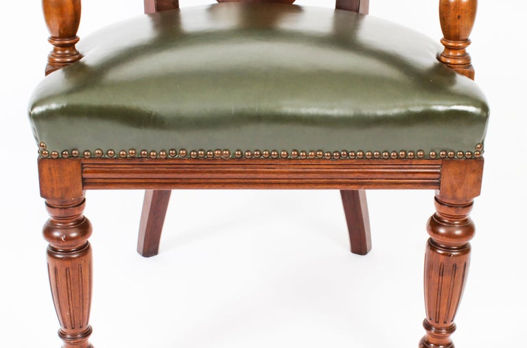 Antique Victorian Tub Desk Armchair Green Leather Upholstered, 19th ...