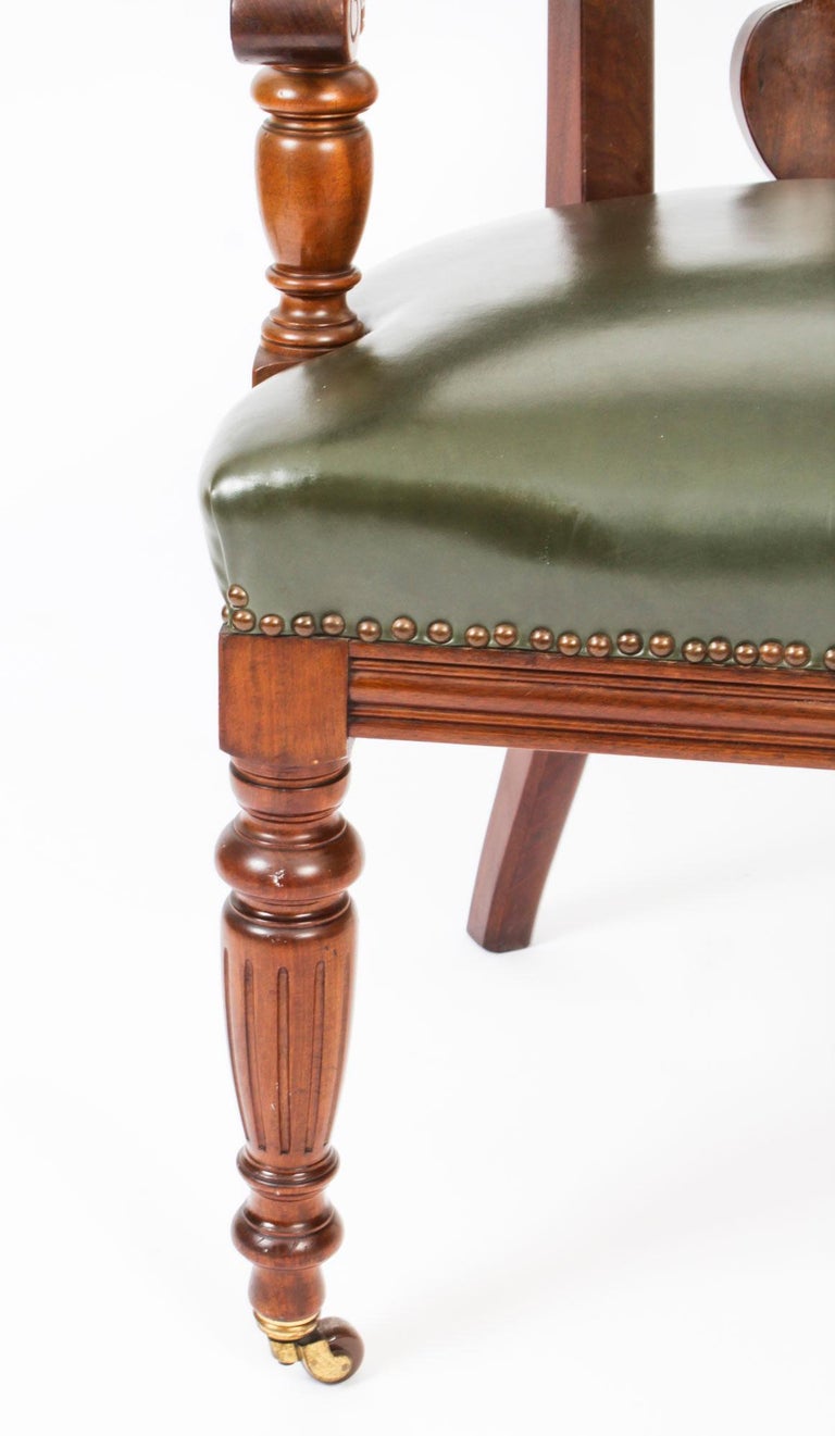 Antique Victorian Tub Desk Armchair Green Leather Upholstered, 19th ...