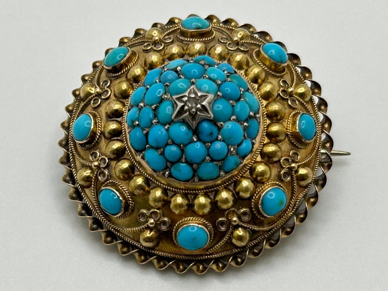 Antique Victorian Turquoise and Diamond Dome Gold Brooch For Sale at ...