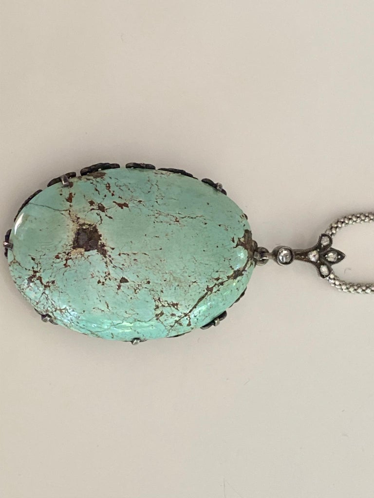 Antique Victorian Turquoise and Diamond Pendant Necklace at 1stDibs