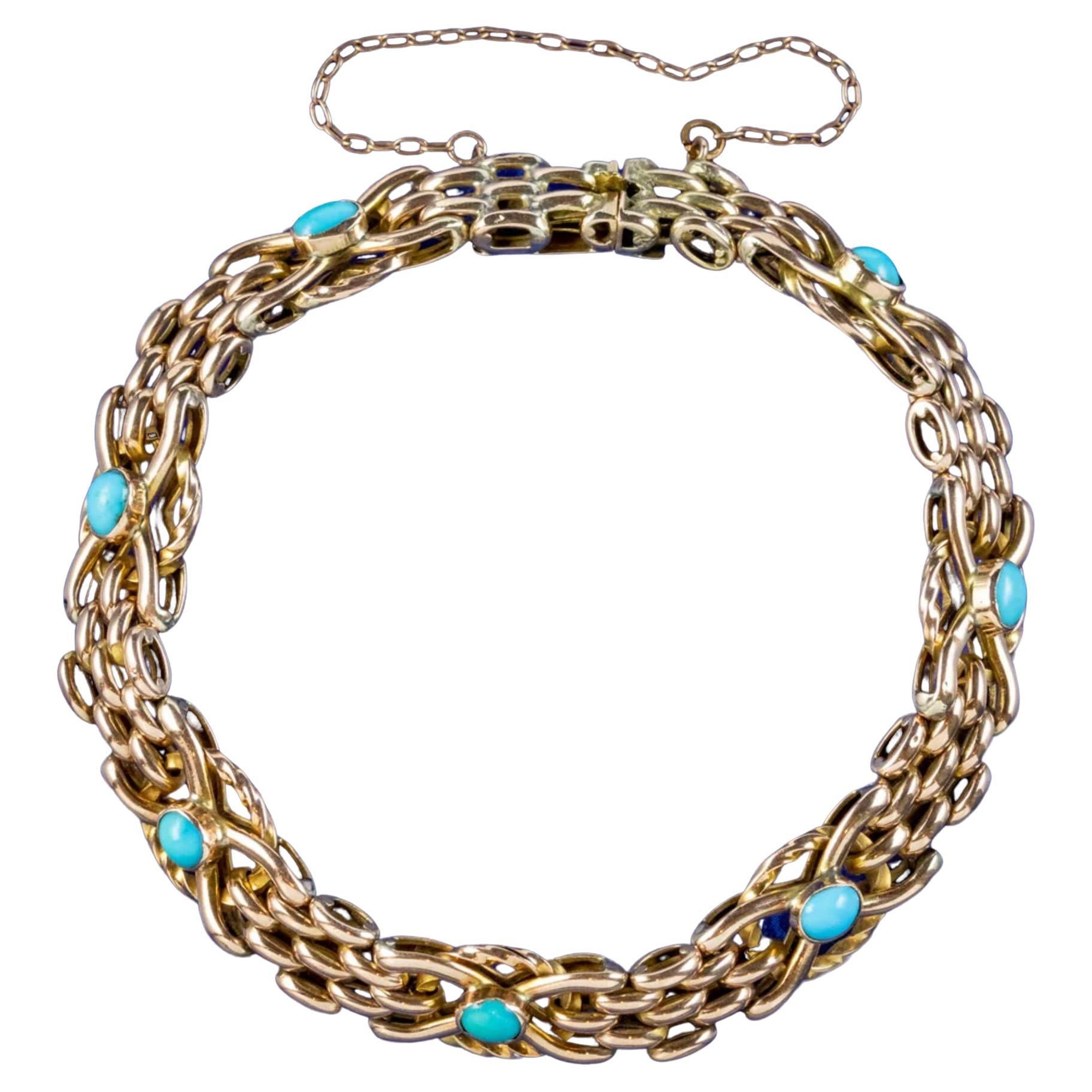 Exquisite Victorian French Enamel Turquoise Gold Bracelet at 1stDibs