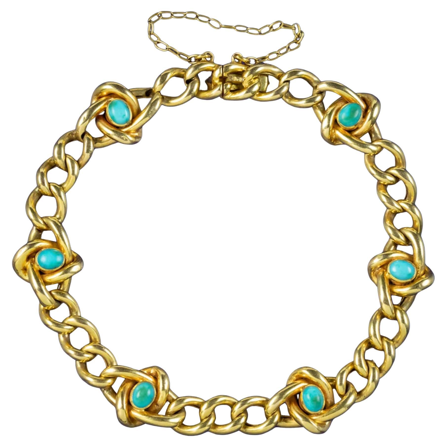 15K Victorian Turquoise Pearl Gold Bracelet For Sale at 1stDibs