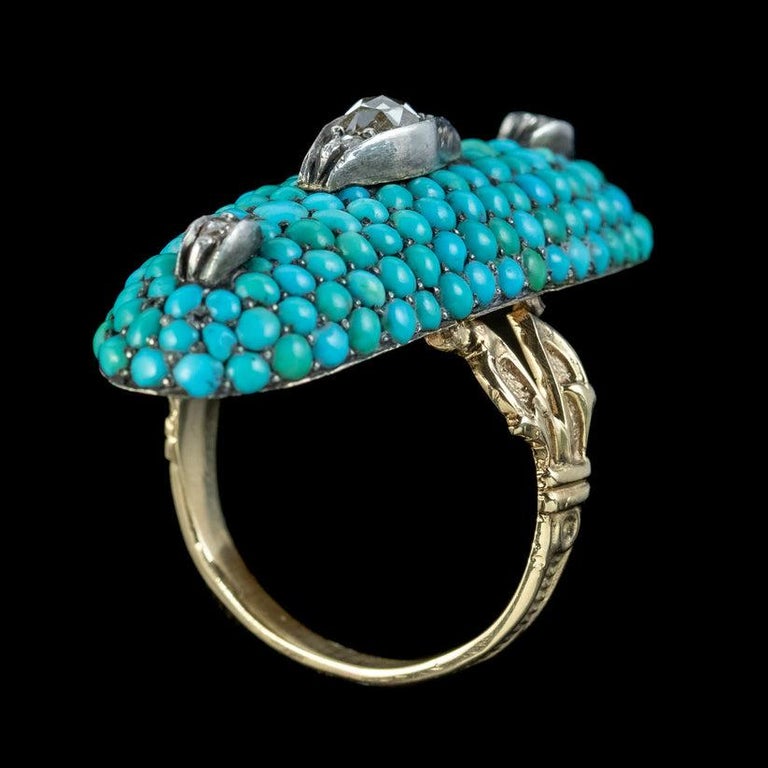 Antique Victorian Turquoise Diamond Navette Ring For Sale at 1stDibs