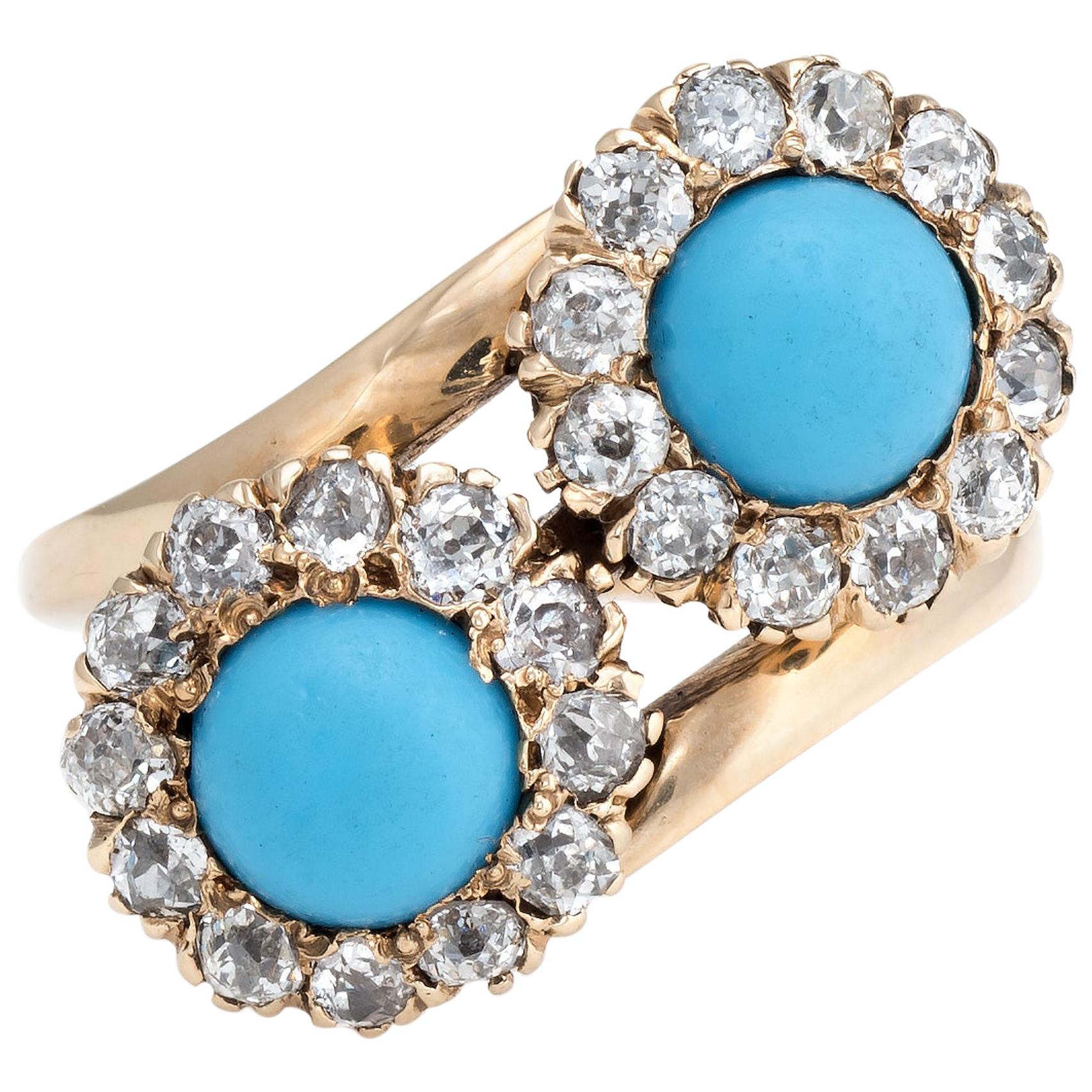 Antique Victorian Turquoise Diamond Ring Double Halo 14 Karat Gold ...