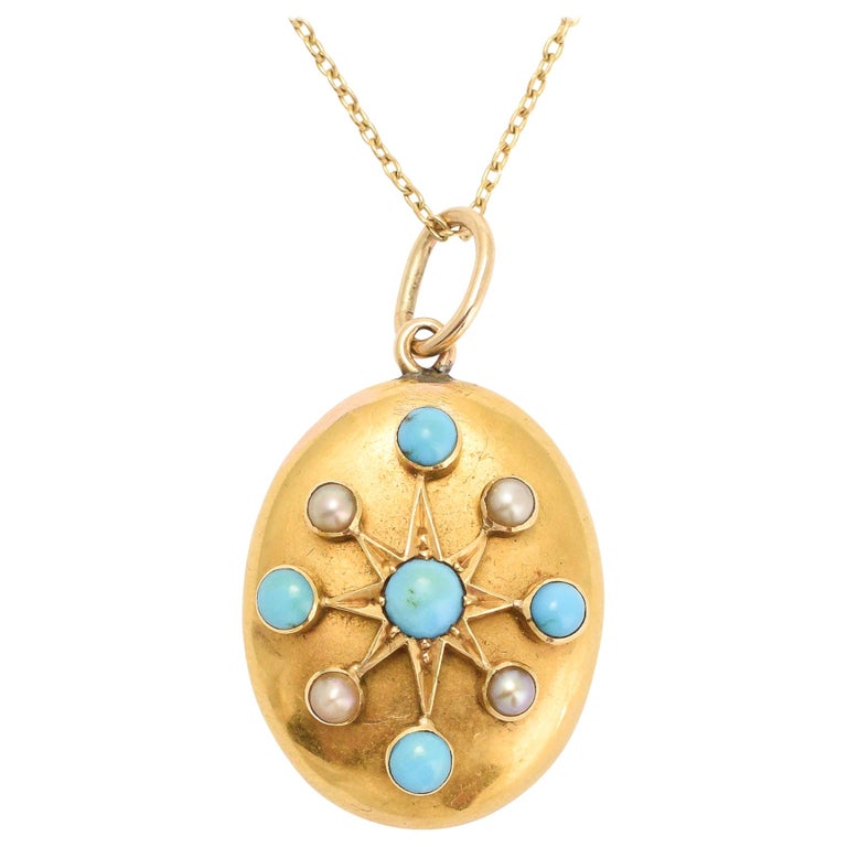 Antique Victorian Turquoise Pearl Gold Star Pendant at 1stDibs
