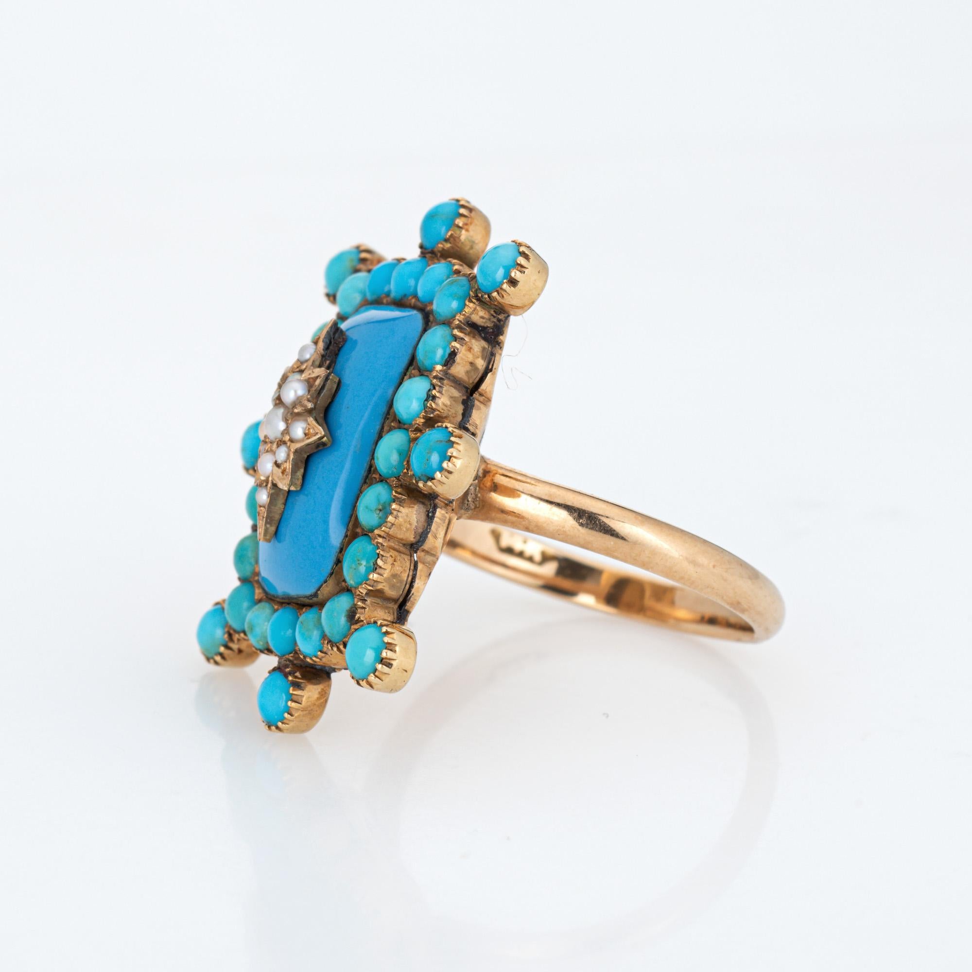 Antique Victorian Turquoise Ring Pearl 14k Yellow Gold Cocktail Sz 7 ...