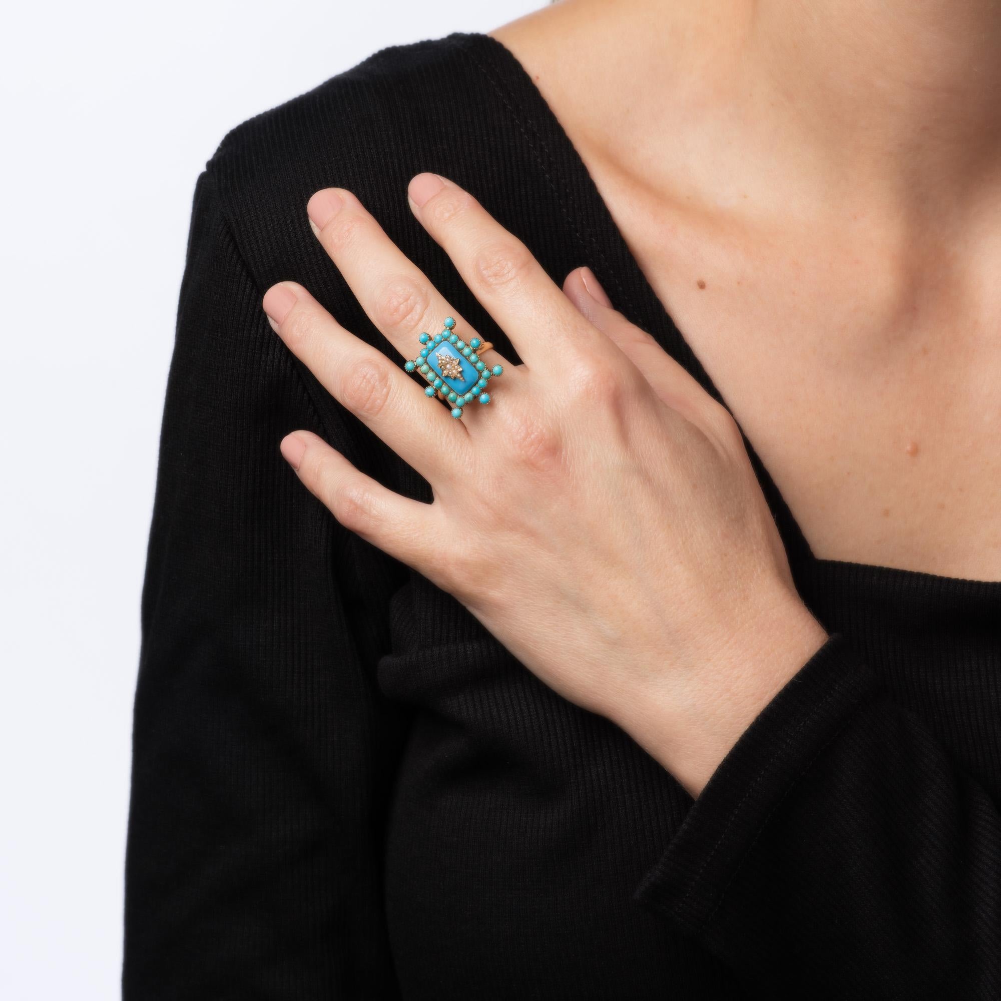 Antique Victorian Turquoise Ring Pearl 14k Yellow Gold Cocktail Sz 7 ...
