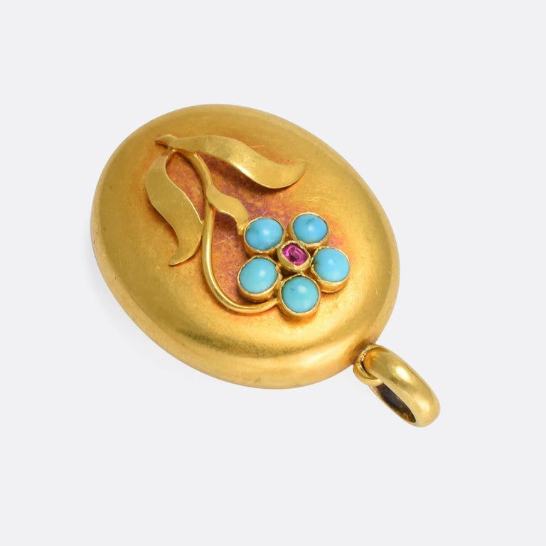 Antique Victorian Turquoise Ruby "Forget Me Not" Locket Necklace at ...