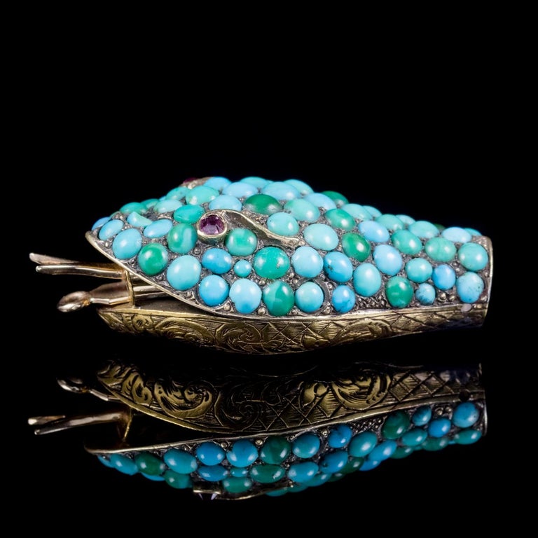 Antique Victorian Turquoise Snake Head Snapper Ruby Eyes 18ct Gold ...
