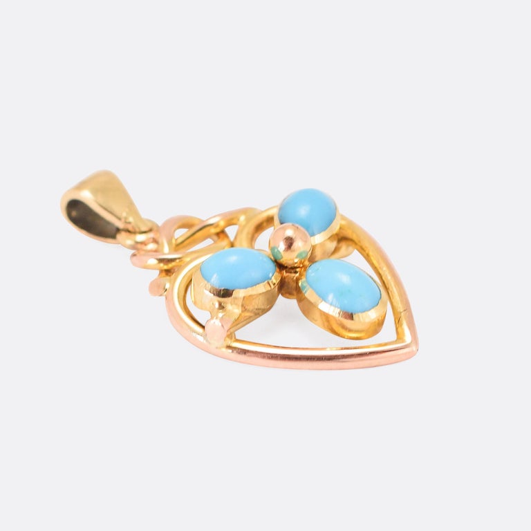 Antique Victorian Turquoise Trefoil Heart Pendant at 1stDibs