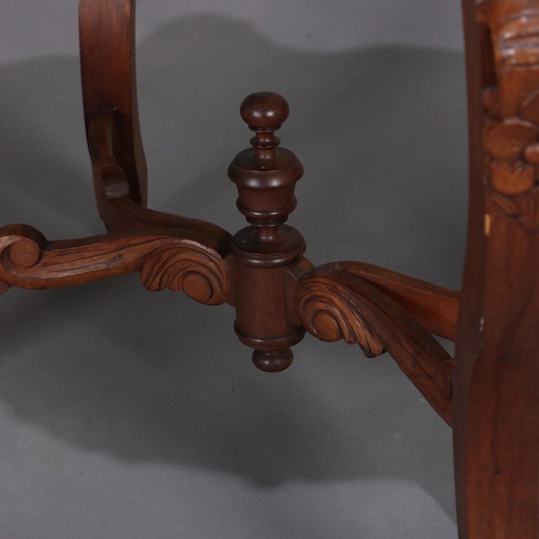 Antique Victorian Turtle Top Carved Walnut and Bevelled Marble Centre ...