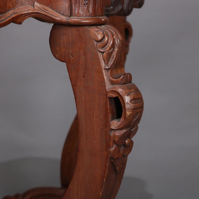 Antique Victorian Turtle Top Carved Walnut and Bevelled Marble Centre ...