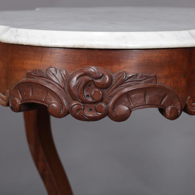 Antique Victorian Turtle Top Carved Walnut and Bevelled Marble Centre ...