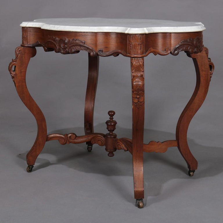 Antique Victorian Turtle Top Carved Walnut and Bevelled Marble Centre ...