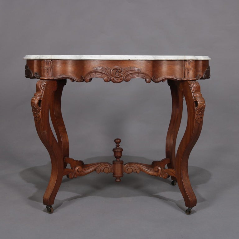 Antique Victorian Turtle Top Carved Walnut and Bevelled Marble Centre ...