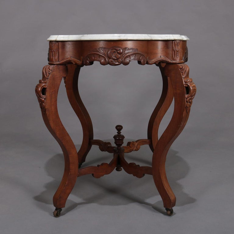 Antique Victorian Turtle Top Carved Walnut and Bevelled Marble Centre ...