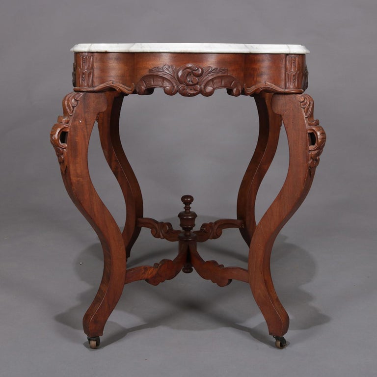 Antique Victorian Turtle Top Carved Walnut and Bevelled Marble Centre ...