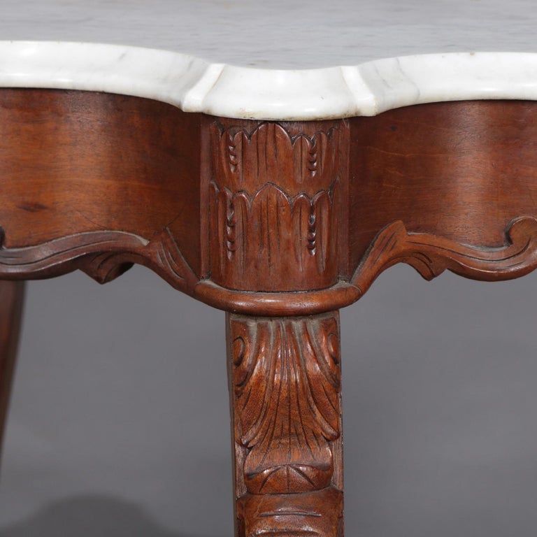 Antique Victorian Turtle Top Carved Walnut and Bevelled Marble Centre ...