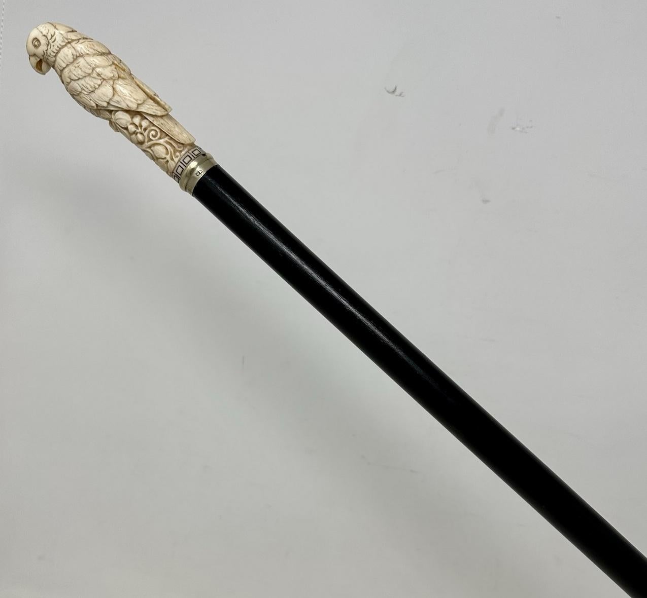 Antique Victorian Vintage Wooden Walking Stick Cane Sterling Silver ...