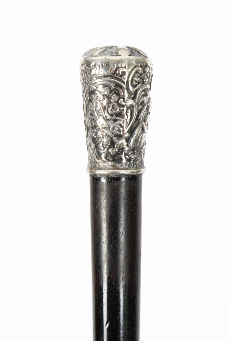 Antique Victorian Walking Stick Cane Silvered Pommel Dated 1894 For ...