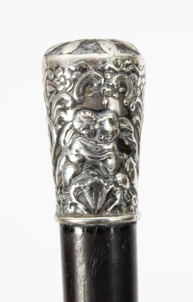 Antique Victorian Walking Stick Cane Silvered Pommel Dated 1894 For ...