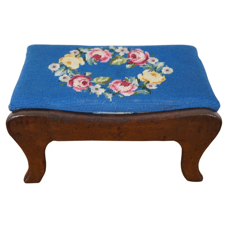 Antique pouf victorien en noyer à motifs floraux Repose-pieds tabouret ...