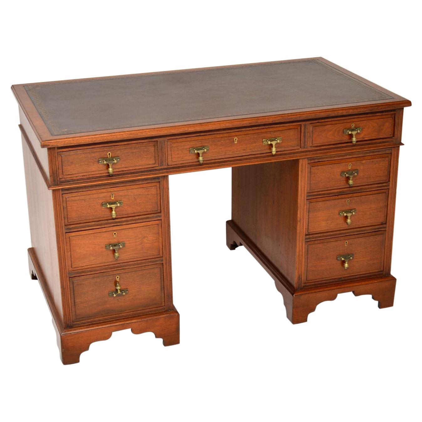 Antique Victorian Walnut Leather Top Desk at 1stDibs