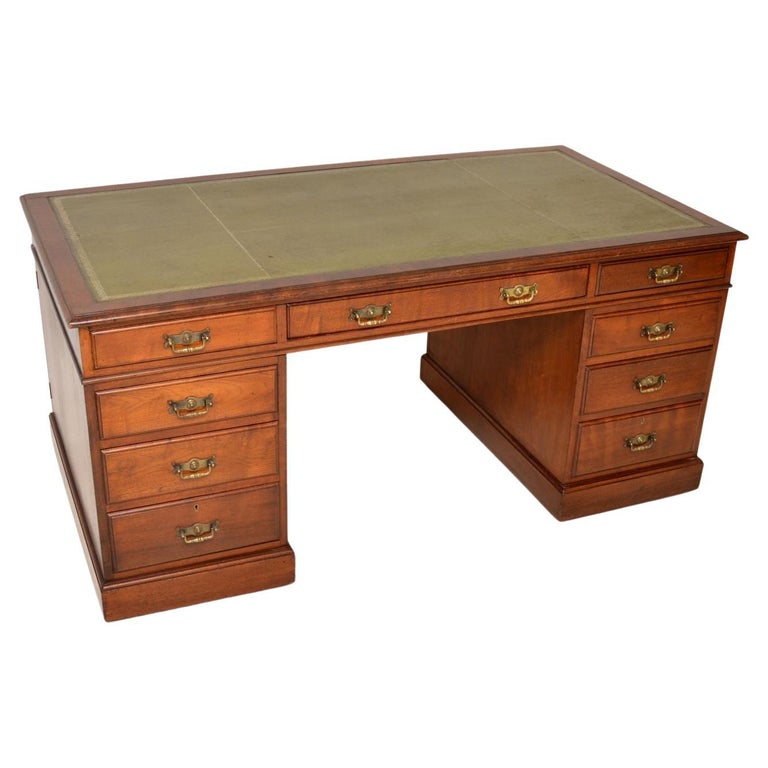 Antique Victorian Walnut Leather Top Partners Desk For Sale at 1stDibs