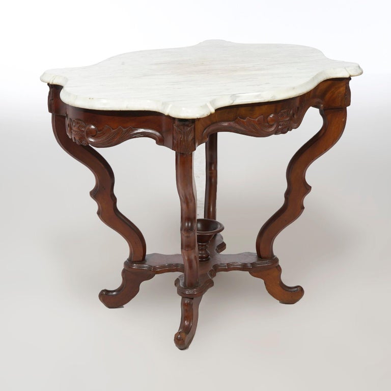 Antique Victorian Walnut and Marble Turtle Top Parlor Table Circa 1890 ...