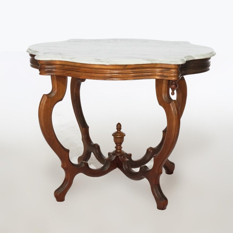 Antique Victorian Walnut and Marble Turtle Top Parlor Table, circa 1890 ...