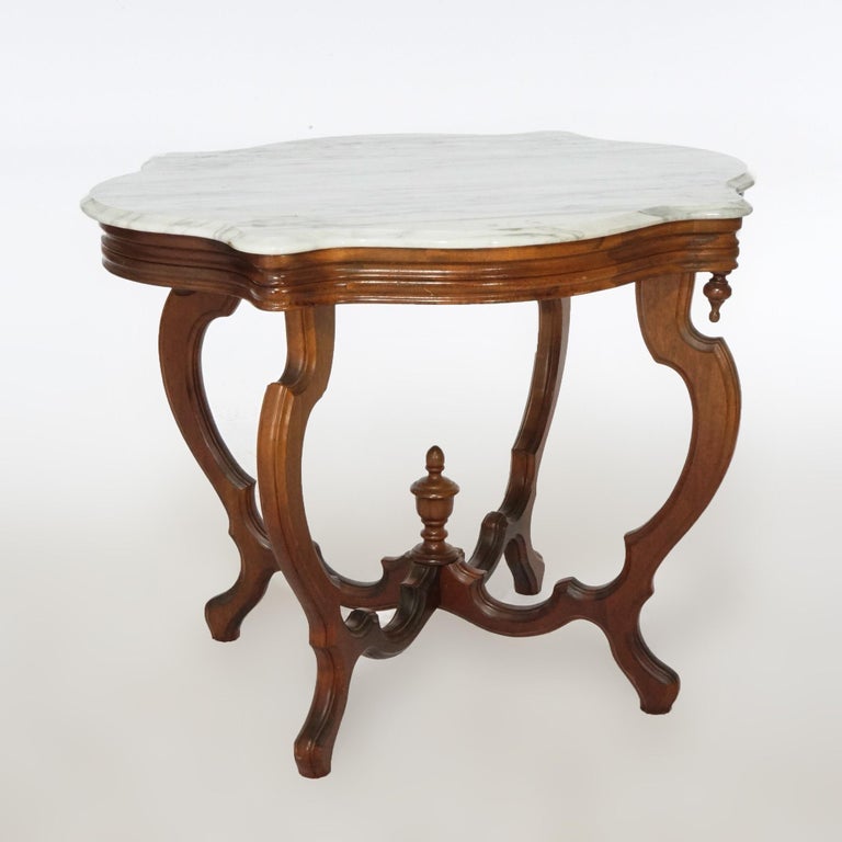 Antique Victorian Walnut and Marble Turtle Top Parlor Table, circa 1890 ...