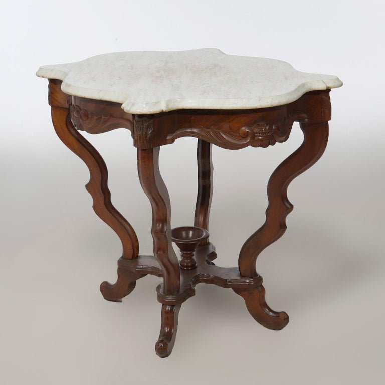 Antique Victorian Walnut and Marble Turtle Top Parlor Table Circa 1890 ...