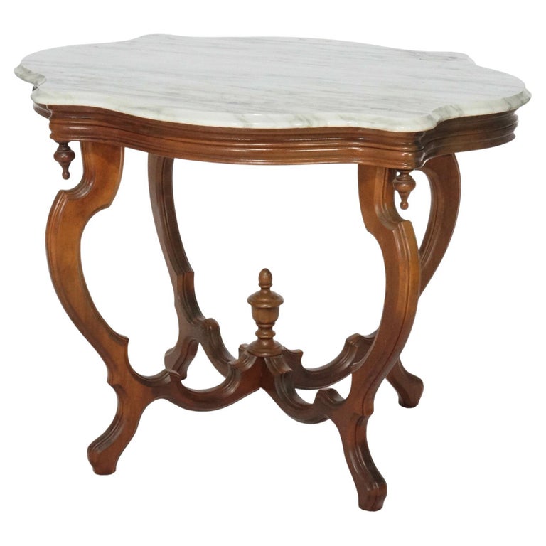 Antique Victorian Walnut and Marble Turtle Top Parlor Table, circa 1890 ...
