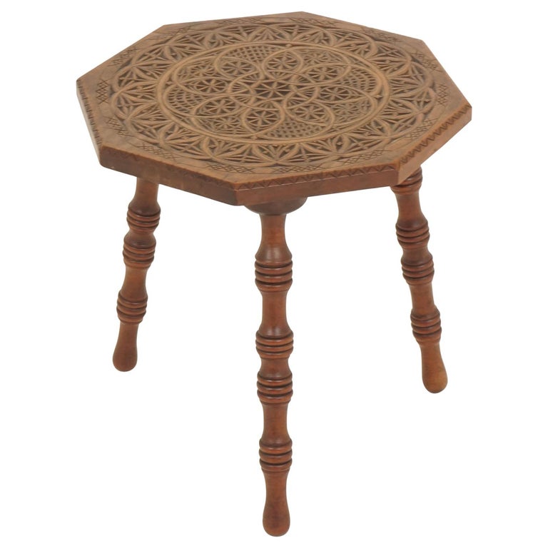 Antique Victorian Walnut Octagonal Stool, Chip Carved, 3 Legged ...