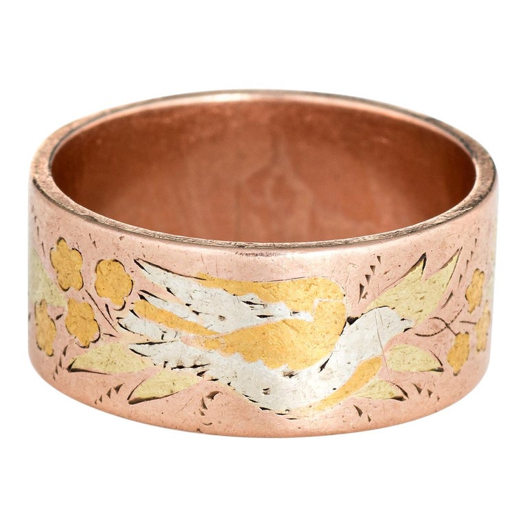 Antique Victorian Wedding Band Flower Posy Ring Two-Tone 14 Karat Rose ...