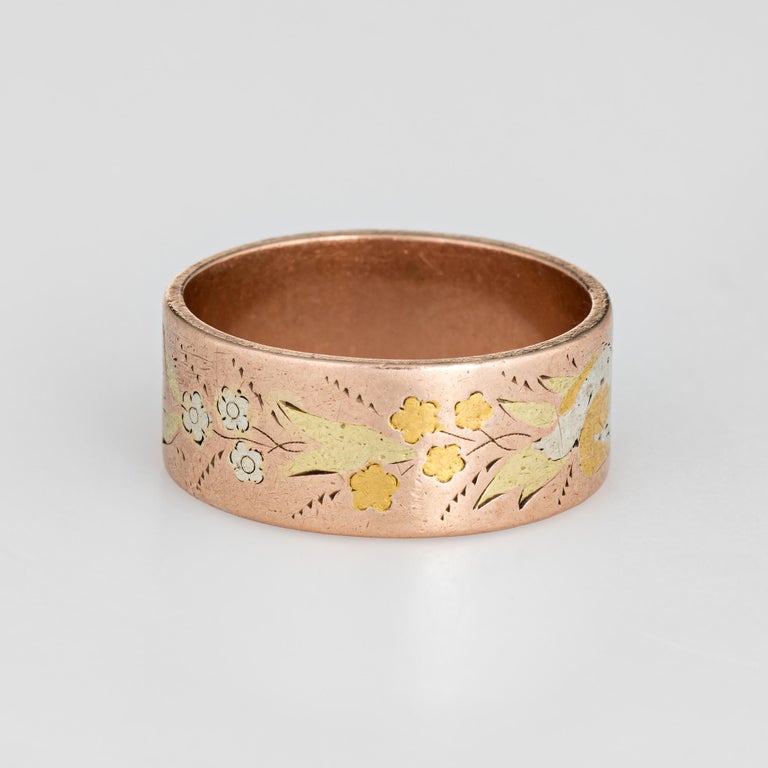 Antique Victorian Wedding Band Flower Posy Ring Two-Tone 14 Karat Rose ...