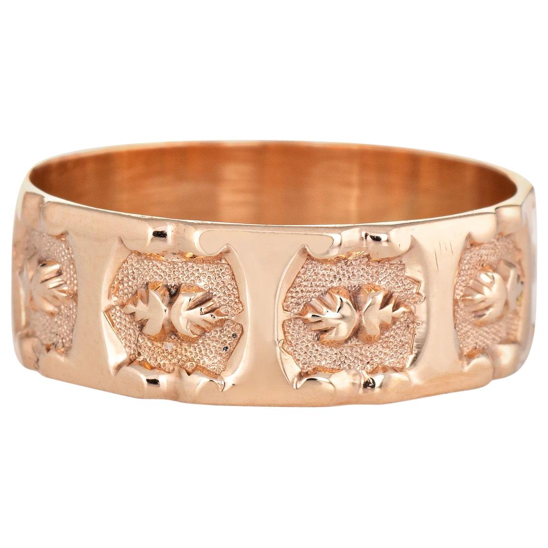 Antique Victorian Wedding Band Leaf Pattern 14 Karat Rose Gold Vintage ...