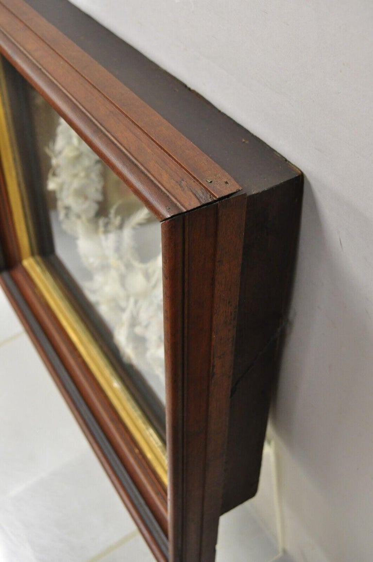 Antique Victorian White Feather Flower Mourning Wreath Mahogany Shadow ...