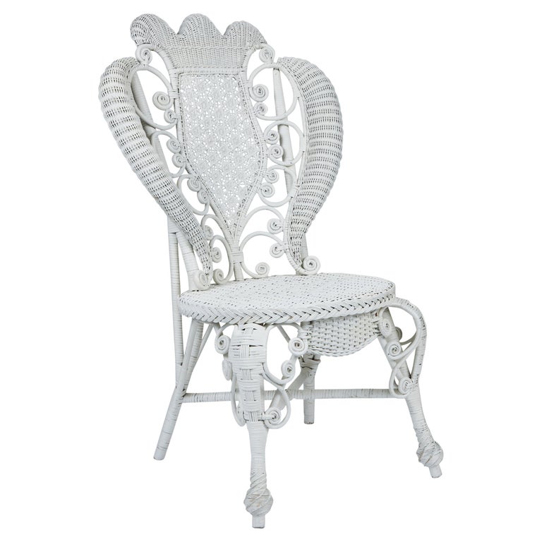 Antique Victorian White Wicker Chair For Sale at 1stDibs
