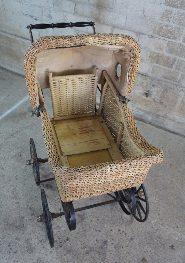 Antique Victorian Wicker Baby Stroller Carriage Buggy Pram w Hidden ...