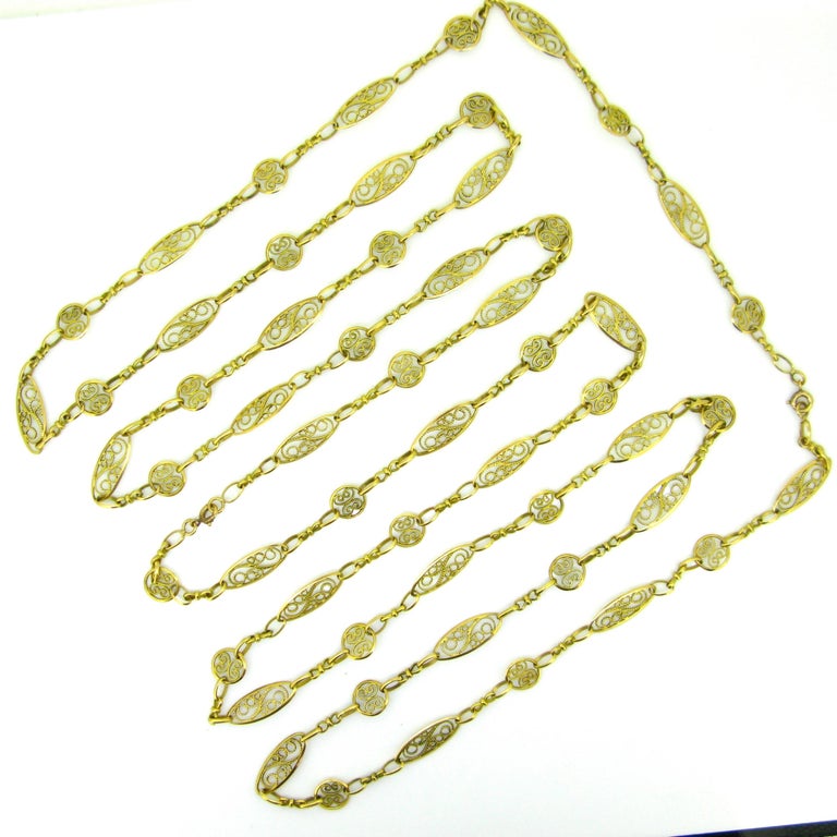 Antique Victorian Yellow Gold Long Chain Necklace For Sale at 1stDibs