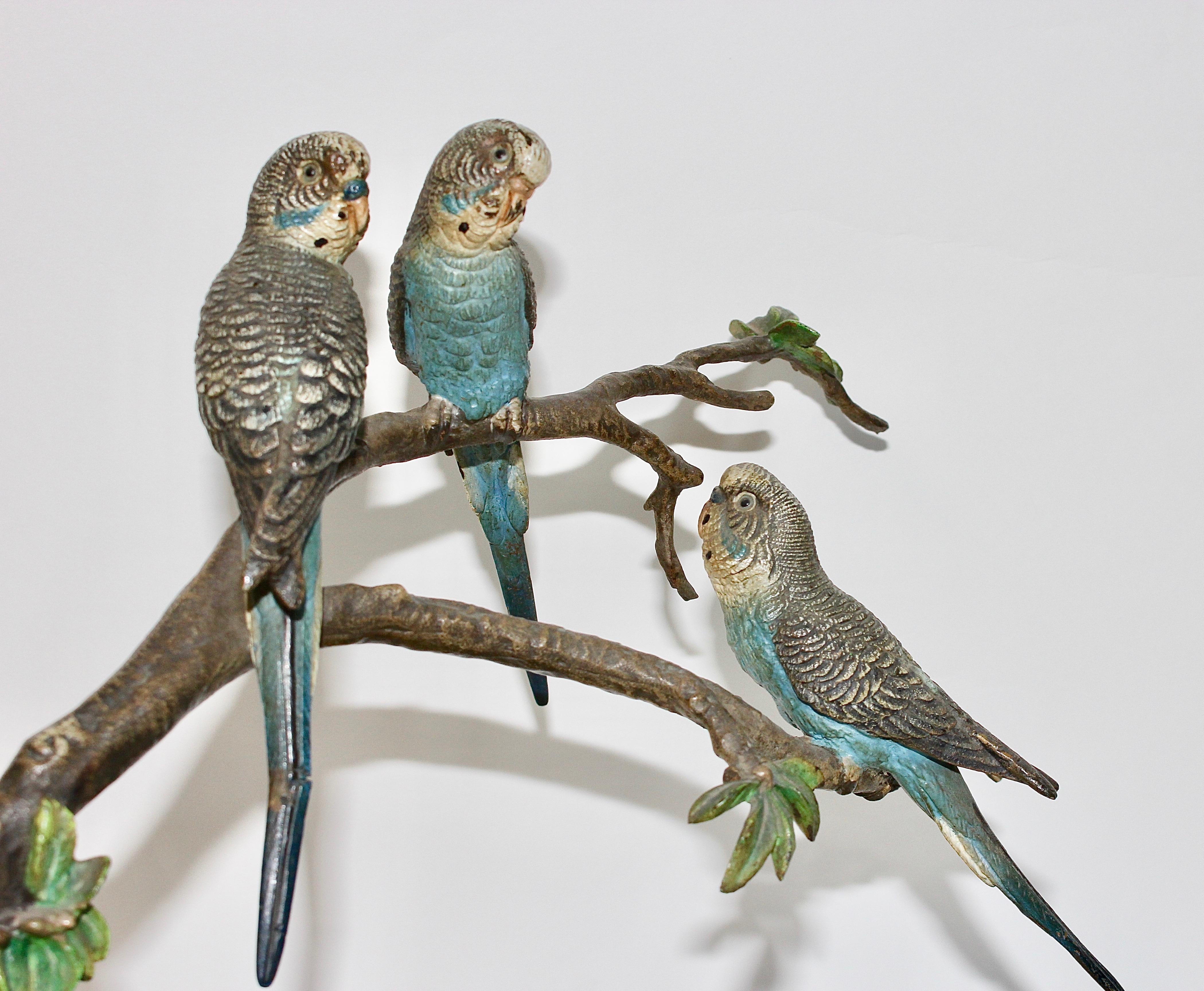 Antique Viennese Bronze Sculpture, Three Birds 'Budgerigars' on Tree ...