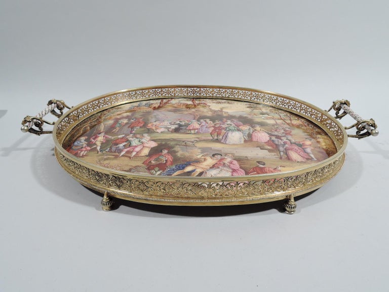 Antique Viennese Enamel Rococo Fete Champetre Footed Tray For Sale at ...