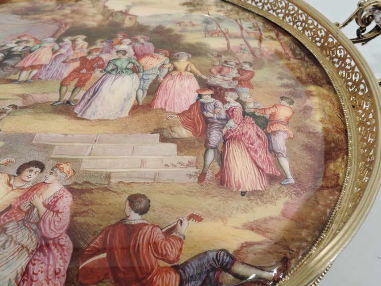 Antique Viennese Enamel Rococo Fete Champetre Footed Tray For Sale at ...